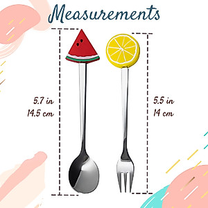 Appetizer Spoons and Forks, 6-Piece Cocktail Spoons and Forks, Fruit Shapes, Stainless Steel and Silicone Small Spoons and Forks for Fruits, Cheese, Appetizers