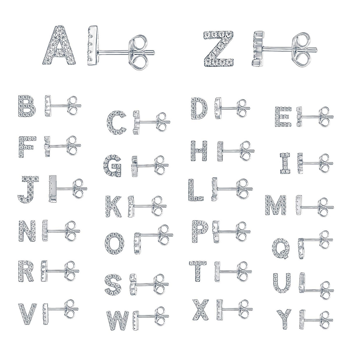 PAVOI 925 Sterling Silver CZ Simulated Diamond Stud Earrings Fashion Alphabet Letter Initial Earrings - A