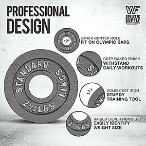 WF Athletic Supply 290lb & 300lb & 555lb Traditional/Classic Olympic Weight Plates Set with 7 ft. Olympic Barbell, Great for Strength Training, Weightlifting, Bodybuilding & Powerlifting