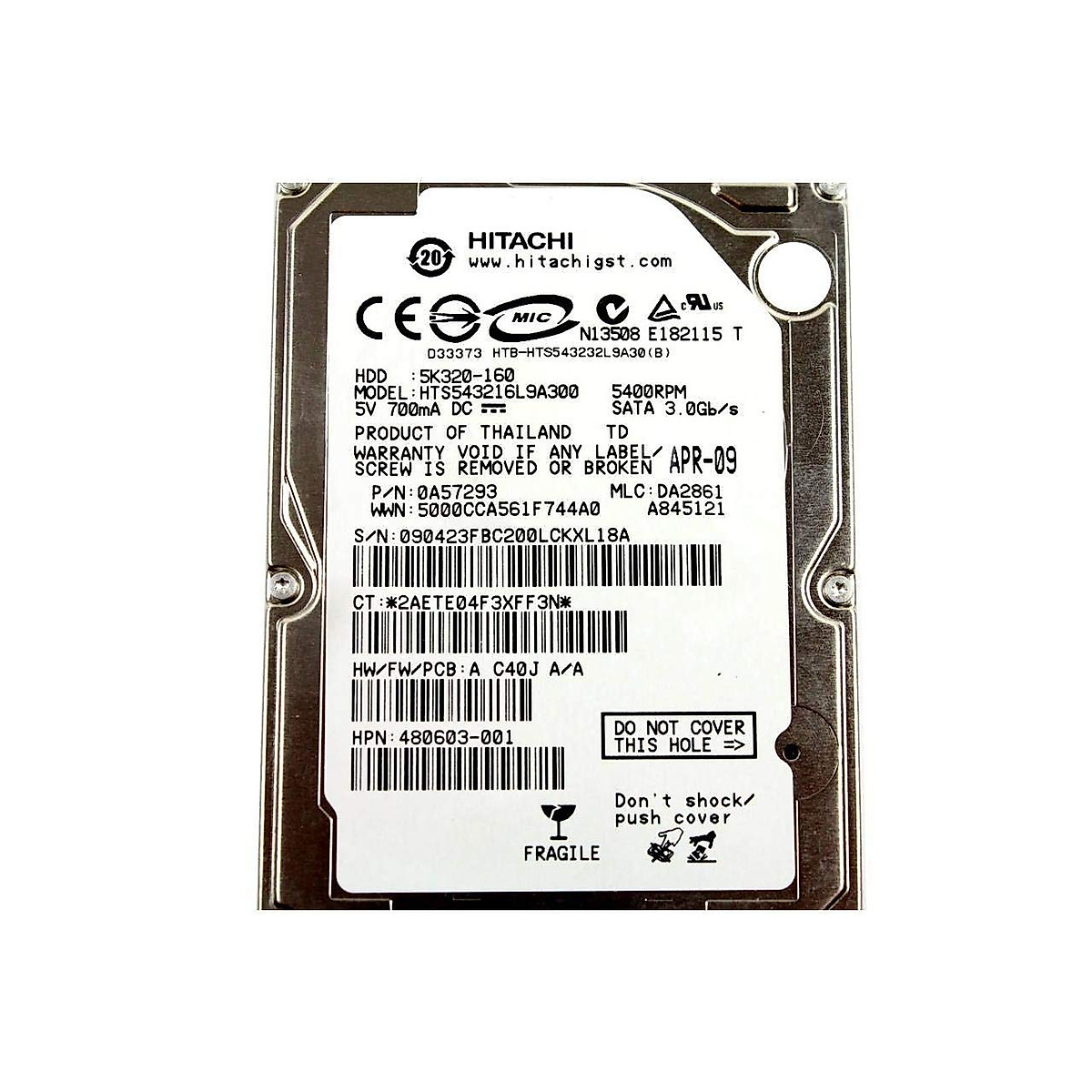 Hitachi Travelstar 5K320 160GB SATA/300 5400RPM 8MB 2.5" Hard Drive (Renewed)