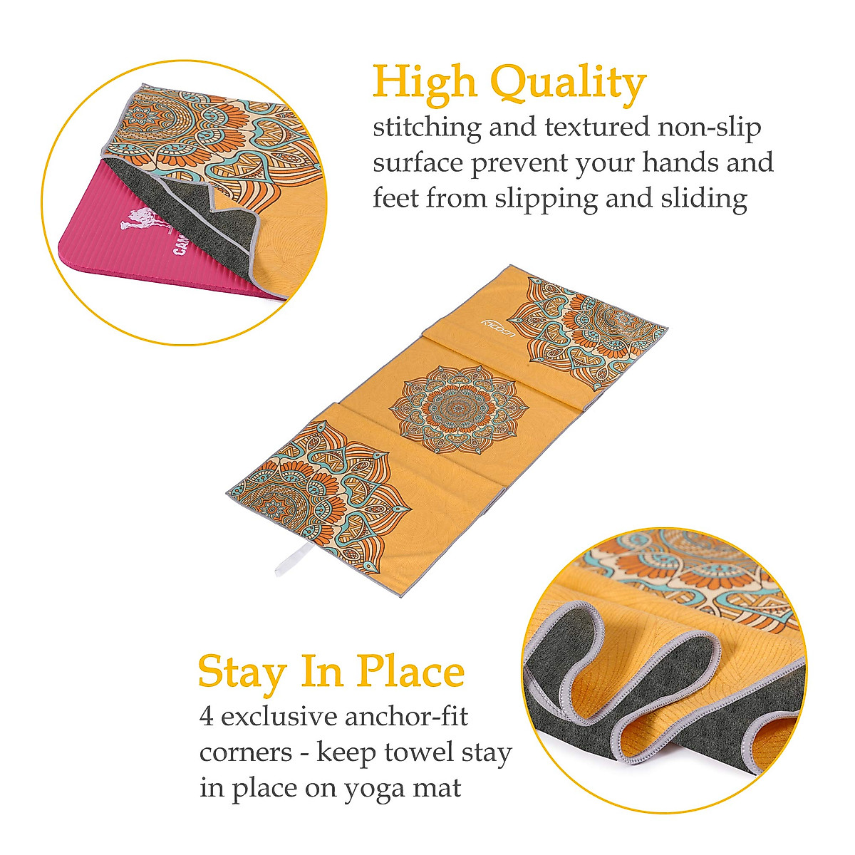 UCOOLY Yoga Towel,100% Grippy MicrofiberYoga Mat Sizes Yoga Mat Towel Ideal for Hot Yoga, Bikram,Sweaty Practice