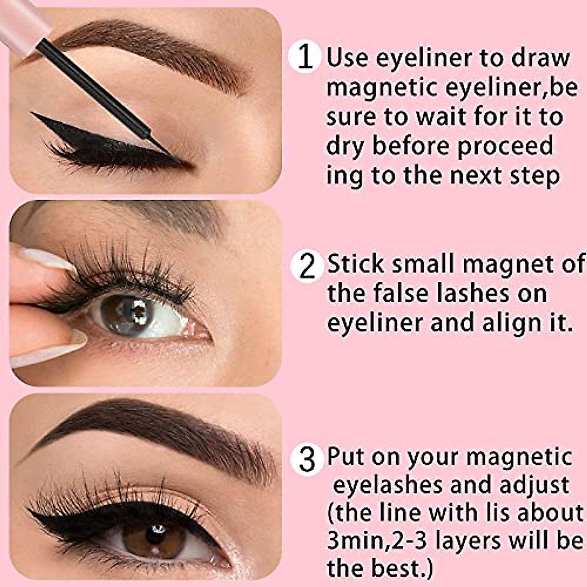 Magnetic Eyeliner 3PCS Smudge Resistant Magnetic liner,Works with All Magnetic Eyelashes,No iron powder and Natural Look,Easy to apply and No Glue needed (3PCS, Gold+Black)
