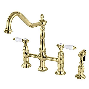 Kingston Brass KS1272BPLBS Bel-Air Bridge Kitchen Faucet, 8-3/4" in Spout Reach, Polished Brass