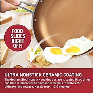 GOTHAM STEEL Frying Pan Set, 3 Piece Nonstick Copper Fry Pans Set, 8”, 10” & 12” Nonstick Frying Pans, Nonstick Skillet Set, Omelet Pan, Cookware, PFOA Free, Dishwasher Safe, Cool Touch Handle - RED