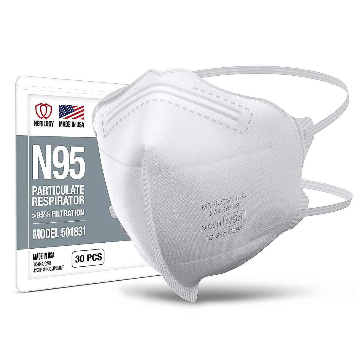 N95 Mask Respirator [ Made in USA ] NIOSH Certified N95 Particulate Respirators Face Mask (Pack of 30)