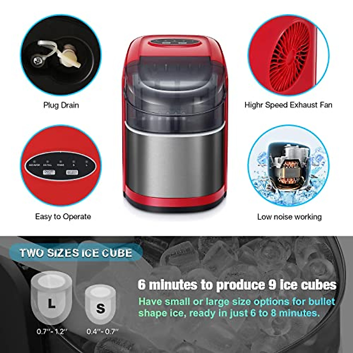 Antarctic Star Ice Maker Machine Countertop,Portable Automatic 9 Ice Cubes Ready in 8 Minutes,Makes 26 lbs of Ice per 24 Hours,Self-Clean,See-Through Lid for Home/Bar/Party (Stainless Steel)