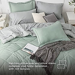 Bedsure Sage Green Queen Comforter Set - 7 Pieces Reversible Bed Set Sage Green Bed in a Bag Queen with Comforters, Sheets, Pillowcases & Shams, Queen Bedding Sets