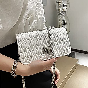 AMHDV Small Quilted Clutch Purse for Women Designer Evening Chain Shoulder Bag and Handbag Leather (White)