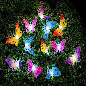cuzile 20pcs Solar Powered Butterfly Lights Waterproof Solar Garden String Lights for Christmas, Tree, Home, Holiday, Fence, Yard, Wedding,Patio Party Decoration Light