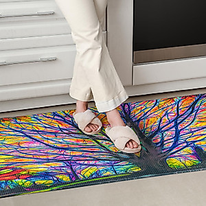 QiyI Cushioned Kitchen Mat for Floor, 1 Piece Anti Fatigue Mat Kitchen Essentials, PVC Leather Waterproof Runner Rug Purple Indoor Décor, Non Slip Comfort Mat for Office Sink Laundry, 17" W x 59" L