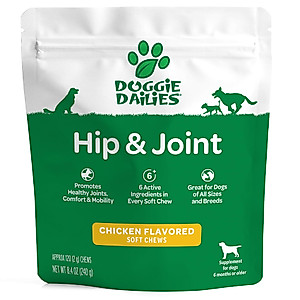 Doggie Dailies Glucosamine for Dogs - 120 Chews - Joint Supplement for Dogs of All Breeds & Sizes - Hip and Joint Supplement for Dogs - Premium Glucosamine and Chondroitin for Dogs (Chicken)