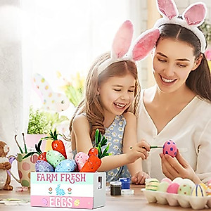 Bucherry Easter Mini Wooden Crate Set Easter Tiered Tray Decor Farm Fresh Eggs Wooden Basket with Easter Eggs and Carrots Easter Table Decor for Spring Kitchen Home Decor (Egg Style)