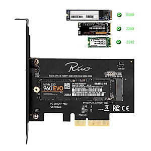 Rivo PCI-E Riser PCIe M.2 PCIe SSD to PCIe Express 3.0 x4 Adapter Card - Supports M2 NGFF PCI-e 3.0, 2.0 or 1.0, NVMe or AHCI, M-Key, 2280, 2260, 2242, 2230 Solid State Drives