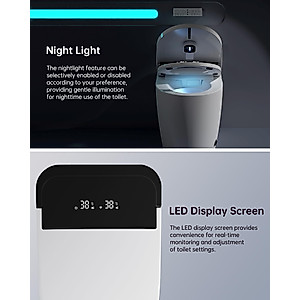 Smart Toilet,One Piece Bidet Toilet for Bathroom with Auto Open & Close Lid and Seat,Warm Water and Dry,Heated Seat,Foot Sensor and Night Light, Auto Flush