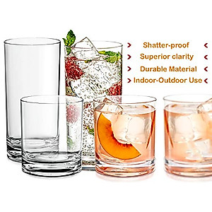 Le'raze Collins Glasses Elegant Acrylic Drinking Glasses [Set of 16] Attractive Clear Plastic Tumblers - Unbreakable Drinkware Set Ideal for Indoor and Outdoor - Kid Friendly
