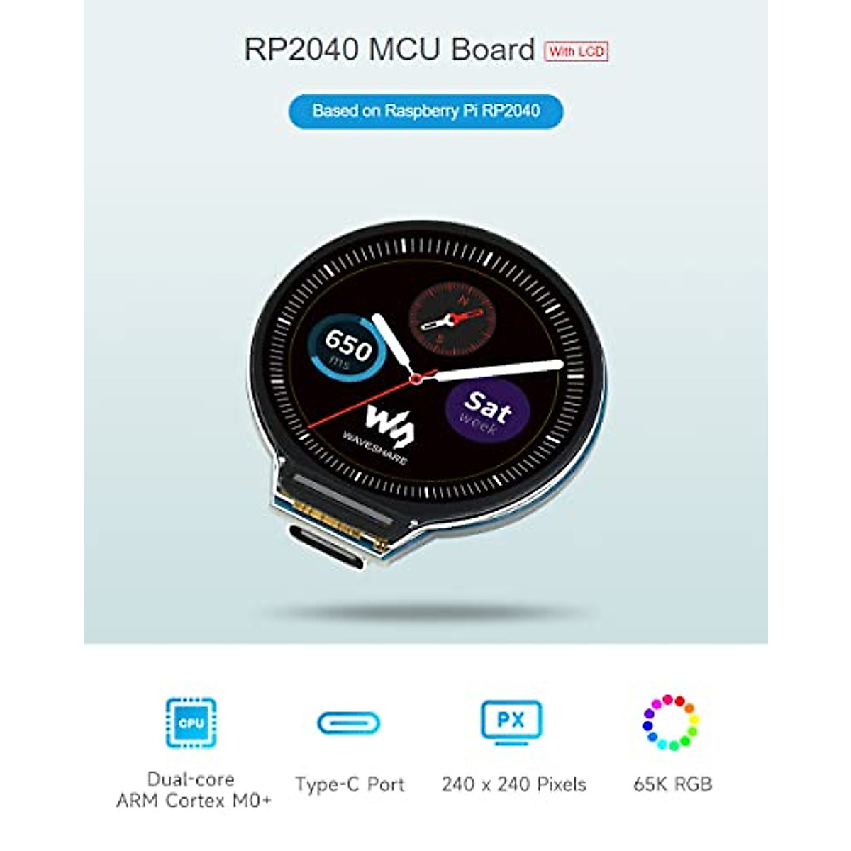 Waveshare RP2040 MCU Board with 1.28inch Round LCD Accelerometer and Gyroscope Sensor