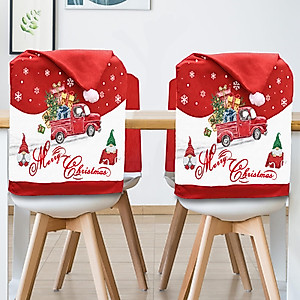 Christmas Chair Covers Set of 4, Christmas Chair Back Covers, Santa Hat Chair Covers, Christmas Decorations Indoor Chair Covers for Dining Room, Christmas Kitchen Decor Dining Room Chair Covers