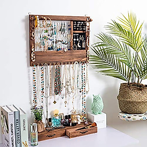 Dhmkfly Jewelry Wall Organizer Wall Mounted Jewelry Organizer Jewelry Hanger Display Rack Earring with Drawers, for Earring Stud Ring Necklace Bracelets Accessories Bangles Holder Girls Gift (brown)