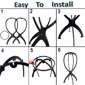 wiysday 6PCS Wig Holder，Wig Stands, Collapsible Wig Stand for Short Wig,14 inch Portable Travel Wig Holder (Black)