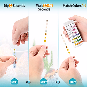 Umlecoa 7 in 1 Aquarium Test Kit for Freshwater and Saltwater - 125 Aquarium Test Strips with Test Tube & Thermometer - Fast & Accurate Water Testing Strips for Aquarium/Pond/Pool