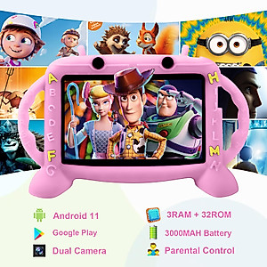 MengDash Kids Tablet, 7 inch Tablet for Kids 2-10, Educational Learning Toddler Tablet Android 11, 3GB RAM+32GB ROM Storage, Google Play YouTube