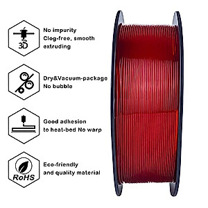 ZIRO PLA Translucent Filament 1.75mm,3D Printer Filament PLA PRO Translucent Series 1.75 1KG(2.2lbs), Dimensional Accuracy +/- 0.03mm,Translucent Red