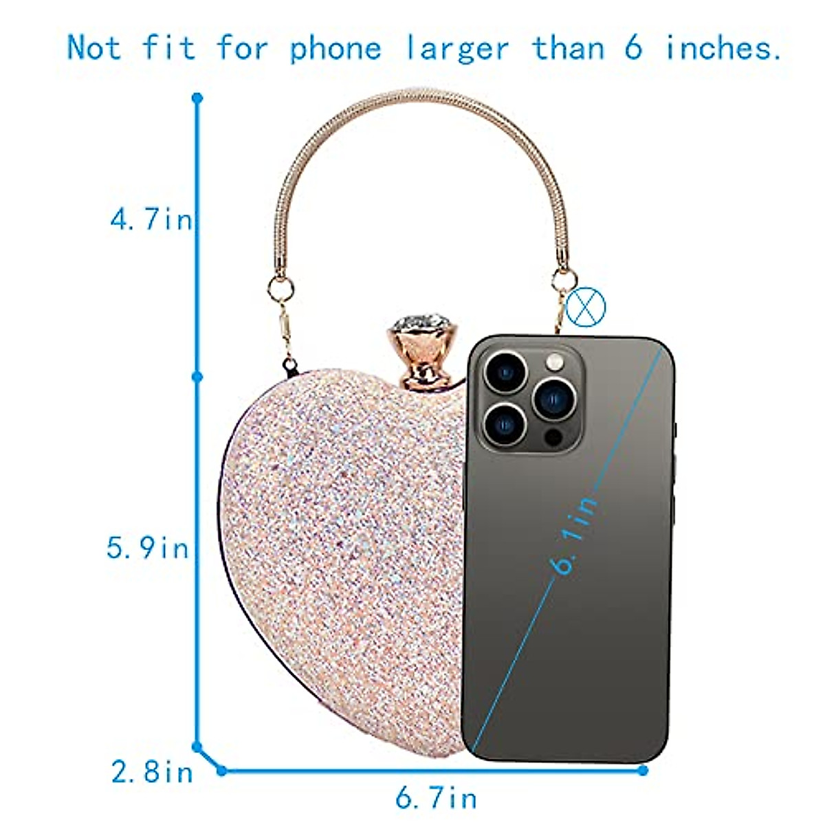 Goclothod Women Glitter Heart Shape Clutch Purse Leather Shoulder Bag Party Handbags