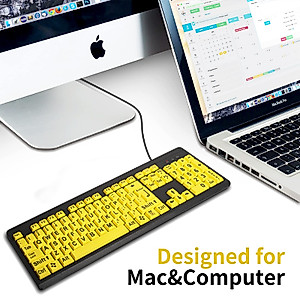 Adadmei Large Print Computer Keyboard, Wired USB High Contrast Keyboard, Oversized Big Letters Keyboard for Visually Impaired Low Vision Individuals, Seniors, Students, Computer Beginners