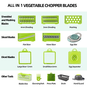 Vegetable Chopper Vegetable Cutter Mandoline Vegetable Slicer - Veggie Onion Potato Salad Food Chopper Manual-Veg Chopper and Dicer/Julienner- Kitchen Tools & Gadgets, Includes a Free Egg Slicer.