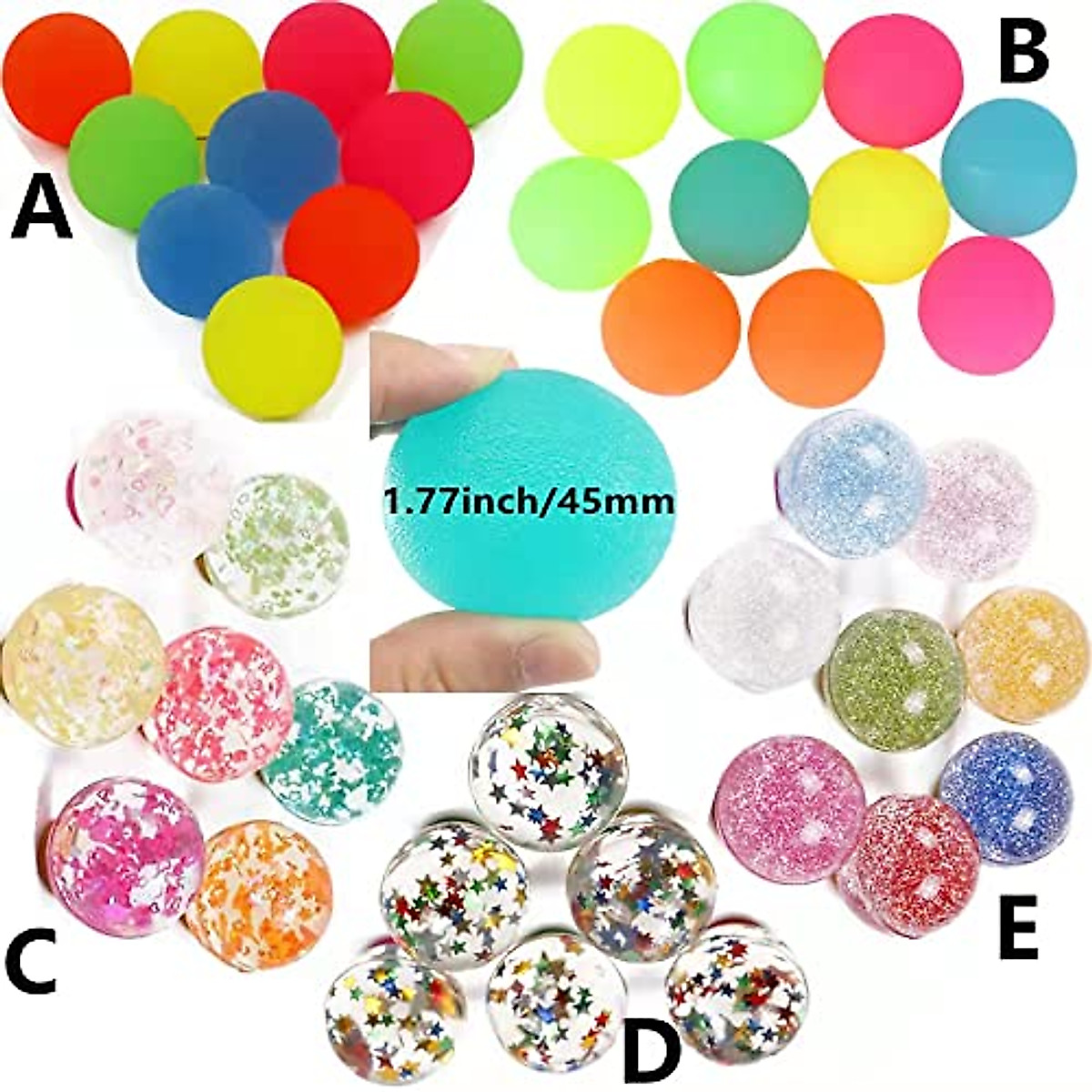 HYMONA 30 PCS of 45mm / 1.77 inch Large Diameter Super Bouncy Balls for Kids Bouncing Balls in 5 Mix Styles X (6 Balls Each Style) for Vending Machines