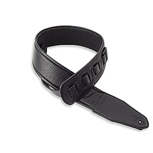 Walker & Williams G-15 Black Leather Natural Texture Guitar Strap with Thick Padding For Acoustic, Electric, And Bass Guitars