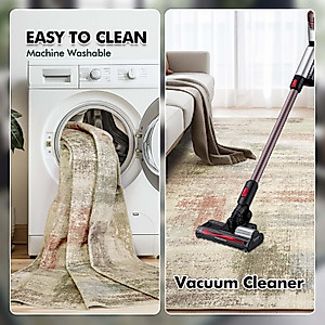 Washable Abstract Area Rug 5x7 - Modern Large Soft Living Room Bedroom Rugs Stain Resistant Non-Shedding Low Pile Carpet for Indoor Dining Room Home Studio Office - Multi-Color/Green Pink Beige