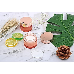 4 Pack Cosmetic Jar Empty Pink Glass Jar Travel Cream Jar Makeup Sample Container Pot For Cream Lotions Scrubs Lip Balm With Inner Liner And Rose Gold Lids (30g/1oz)