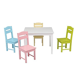 Children's Wooden Table and Chair Set,Kids Wooden Table and Chairs, 5 Pieces Set Includes 4 Chairs and 1 Activity Table, Picnic Table with Chairs for Kids (Colorful)