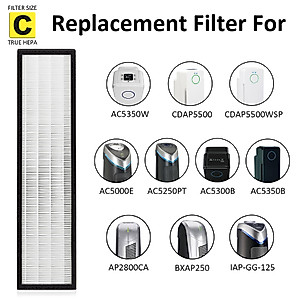2 Pack FLT5000 Filter C for Guardian Air Purifier, Filter Replacement Compatible with AC5000, AC5000E, AC5250PT, AC5350B, AC5350BCA, AC5350W, AC5300B Air Purifiers, 2 HEPA Filter & 6 Pre-Filters.