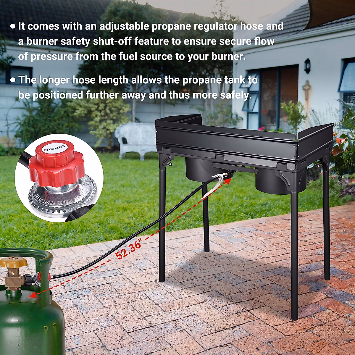 Outdoor Camping Stove, Propane Dual Burner Cooker w/Detachable Legs, 0-20 PSI Regulator, 150,000-BTU for Camping, Barbecue, Car Travel, Garden Party