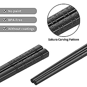 Kirecoo 10 Pairs Fiberglass Chopsticks Reusable, Non-Slip Chopsticks, Japanese Style Chopstick, Black Chop Sticks Pack Reusable Dishwasher Safe, 9 1/2 Inches
