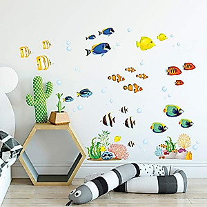 DECOWALL DS-8035 Coral Reef Fish Kids Wall Stickers Wall Decals Peel and Stick Removable Wall Stickers for Kids Nursery Bedroom Living Room (Small) décor