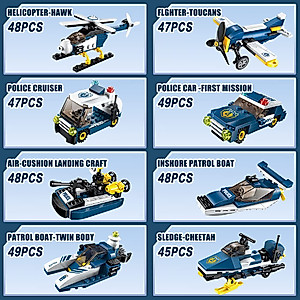 QMAN Building Blocks STEM Toy for Kids 8-in-1 City Police Helicopter Building Bricks Set Car Model Boat Building Toys for Boys and Girls Age 6+ Years Old (381 Pieces)