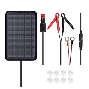 Renogy 5W Solar Trickle Charger Portable Battery Maintainer with Lighter Plug/Alligator Clips/Battery Cables for Car Boat Marine Motorcycles Truck