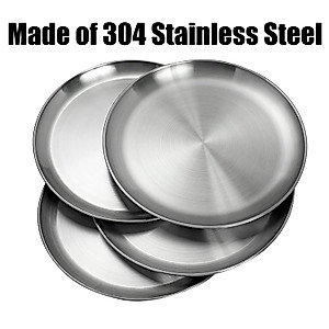 CAMBUY Stainless Steel Plates 9 inch 304 Metal Lightweight Unbreakable Dinner Dishes Plates Set Non-Toxin Dishwasher Safe BPA Free and Healthy (10 Pcs)