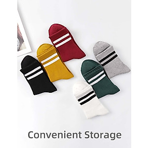 WAIKAS 【5-Pack】 Mid Calf Socks for Women, Common Size Adult Socks, Black/White/Yellow/Rose Red/Green each color 1 Pair