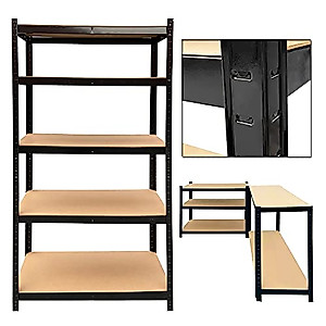 AUTOFU Garage Shed Kitchen Storage Racking Shelving Unit 77x39x20inch(H*W*D) Adjustable 5 Shelf Metal Shelves Boltless Assembly System Easy to Set Black