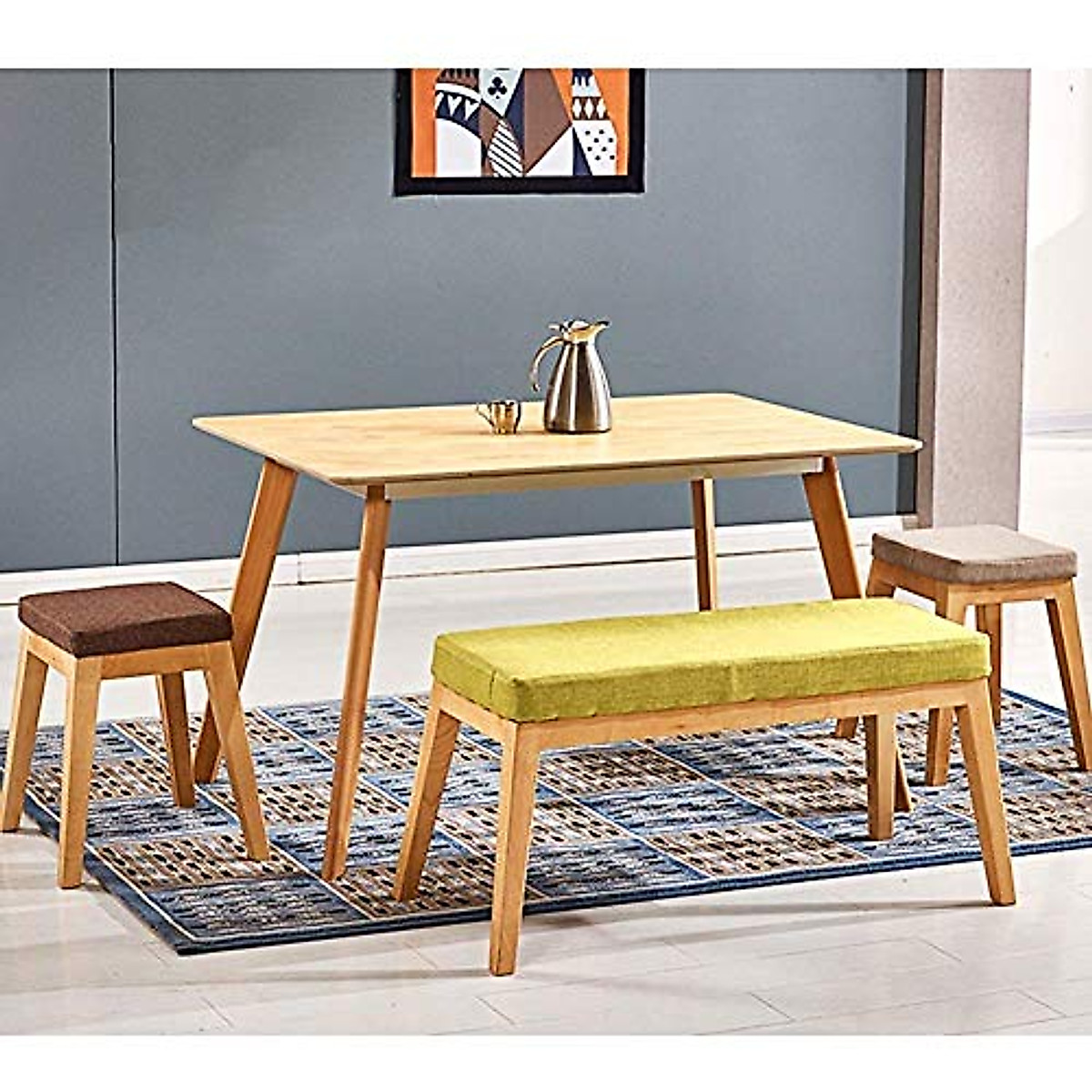 Nordic Bench-Dining Chair Solid Wood Simple Dining Stool Home Low Stool Fashion Shoes Square Stool Dining Stool Bed Tail Stool Footstool (Color:Green)