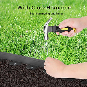 GROWNEER 4 in Tall, 33FT No-Dig Landscape Edging Plastic Landscape Edging Kit with 30 Spikes, 1PC Hammer, Garden Edging Border, Landscape Edging for Garden, Flower Beds, and Lawn (Black)