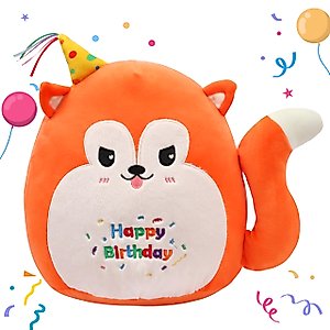 Easfan 12’’ Birthday Fox Plush Pillow Soft Fox Plush Toy Cute Fox Stuffed Animal Home Room Decoration Birthday Gifts for Kids Adults, Orange