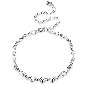 Cutesmile Fashion Jewelry 925 Sterling Silver Love Heart Angel Wings Chain Anklet