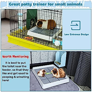 FHTONGE Guinea Pig Litter Box for Cage, Guinea Pig Litter Pan with Grid, Rectangular Guinea Pig Potty Trainer Tray Pet Toilet for Guinea Pig Rat Chinchilla Hedgehog Hamster Ferret Rabbit