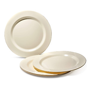 " OCCASIONS " 50 Plates Pack (25 Guests)-Heavyweight Wedding Party Disposable Plastic Plate Set -25 x 10.5'' Dinner + 25 x 7.5'' Salad/Dessert plates (Plain Ivory)