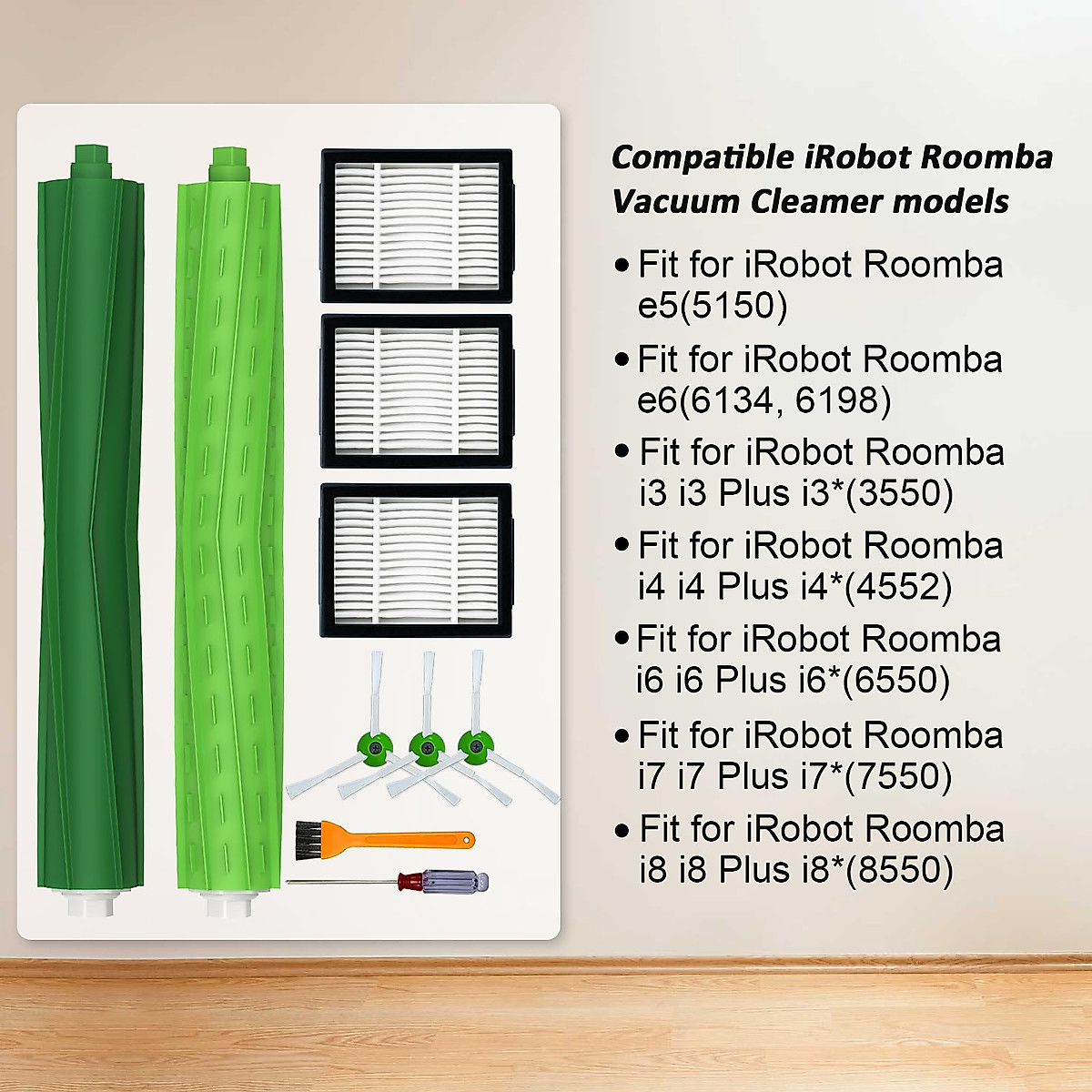 7 Pack Replacement Parts for iRobot Roomba i3 i3+ i4 i6 i6+ i7 i7+ i8 i8+/Plus E5 E6 E7 I,E &J Series Vacuum Cleaner, 1 Set Multi-Surface Rubber Brushes, 3 HEPA Filters, 3 Edge-Sweeping Brushes